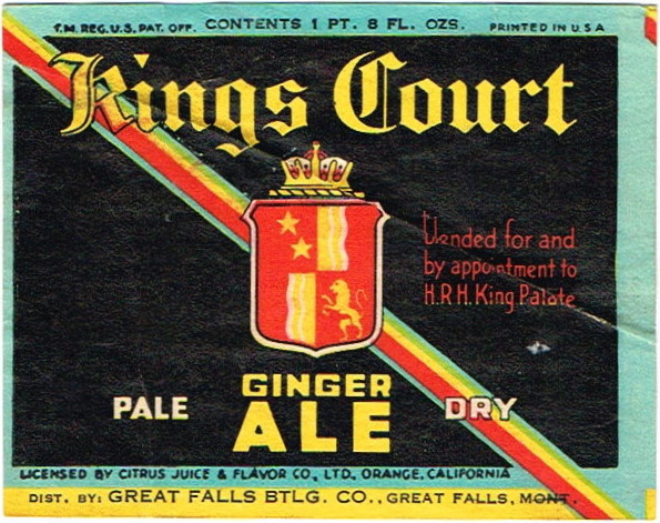 Item #98826 1947 Kings Court Ginger Ale Great Falls Montana Label