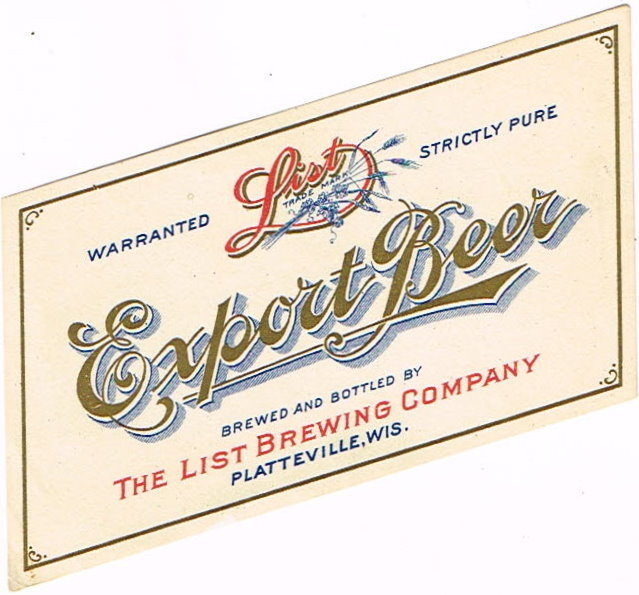 Item #2498 1900 List Export Beer Label WI398-05