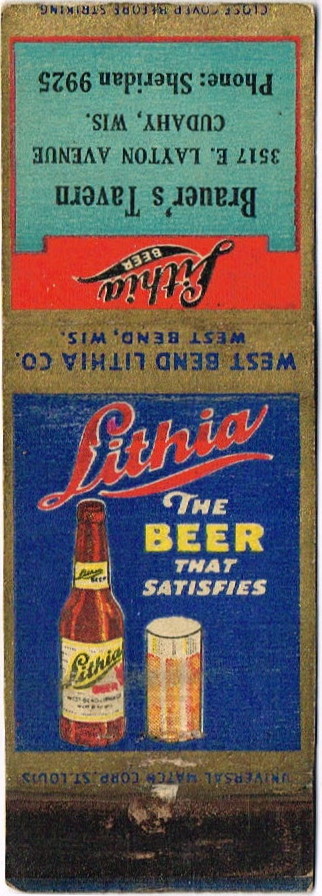 Item #111618 1941 Lithia Beer Matchcover WI-WB-5-BRAUERT