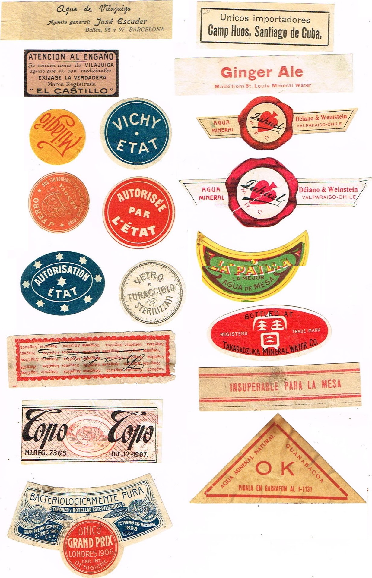 Item #101736 1922 Medicinal Mineral Water Neck Labels Lot Label