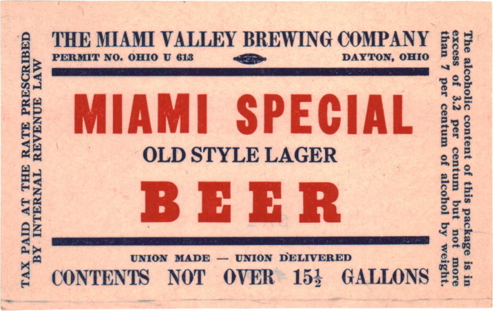 Item #92568 1933 Miami Special Old Style Lager Beer Label OH61-18