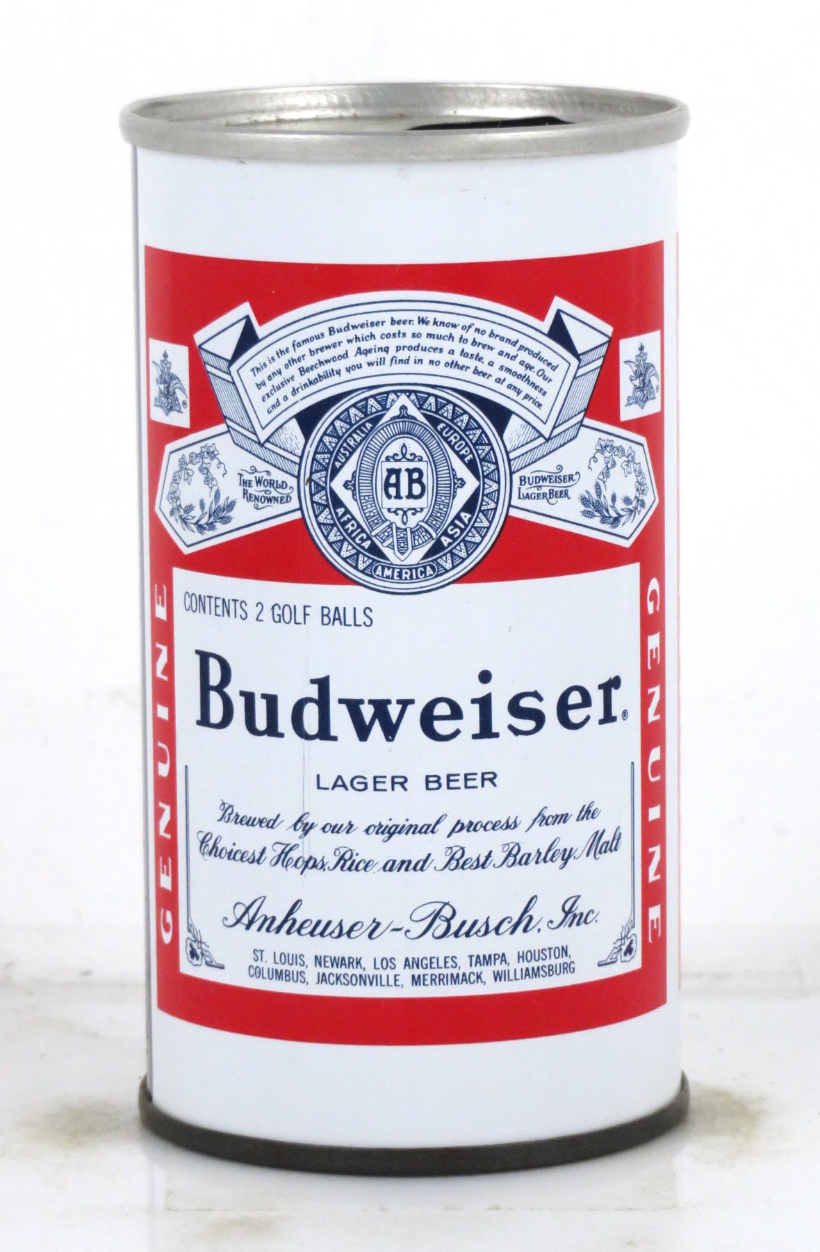 Item #96704 1973 Budweiser Beer Golf Ball Can Tab Top Can
