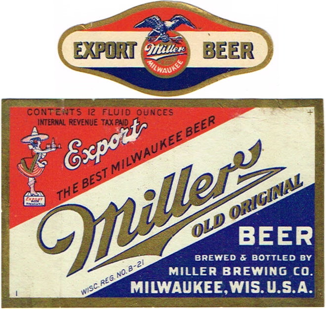 Item #91088 1936 Miller Export Beer Label WI287-37