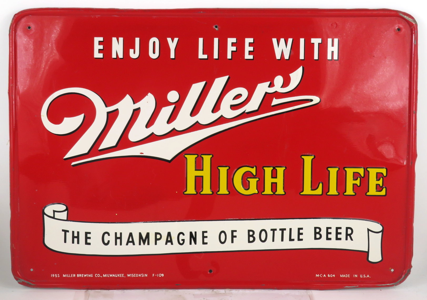 Item #11316 1953 Miller High Life Beer Metal Sign