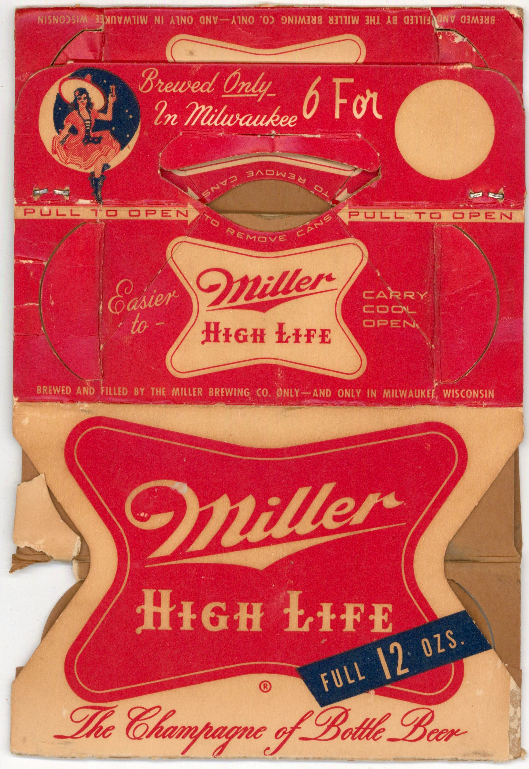 Item #14014 1957 Miller High Life Beer (12oz cans) Six-pack Holder