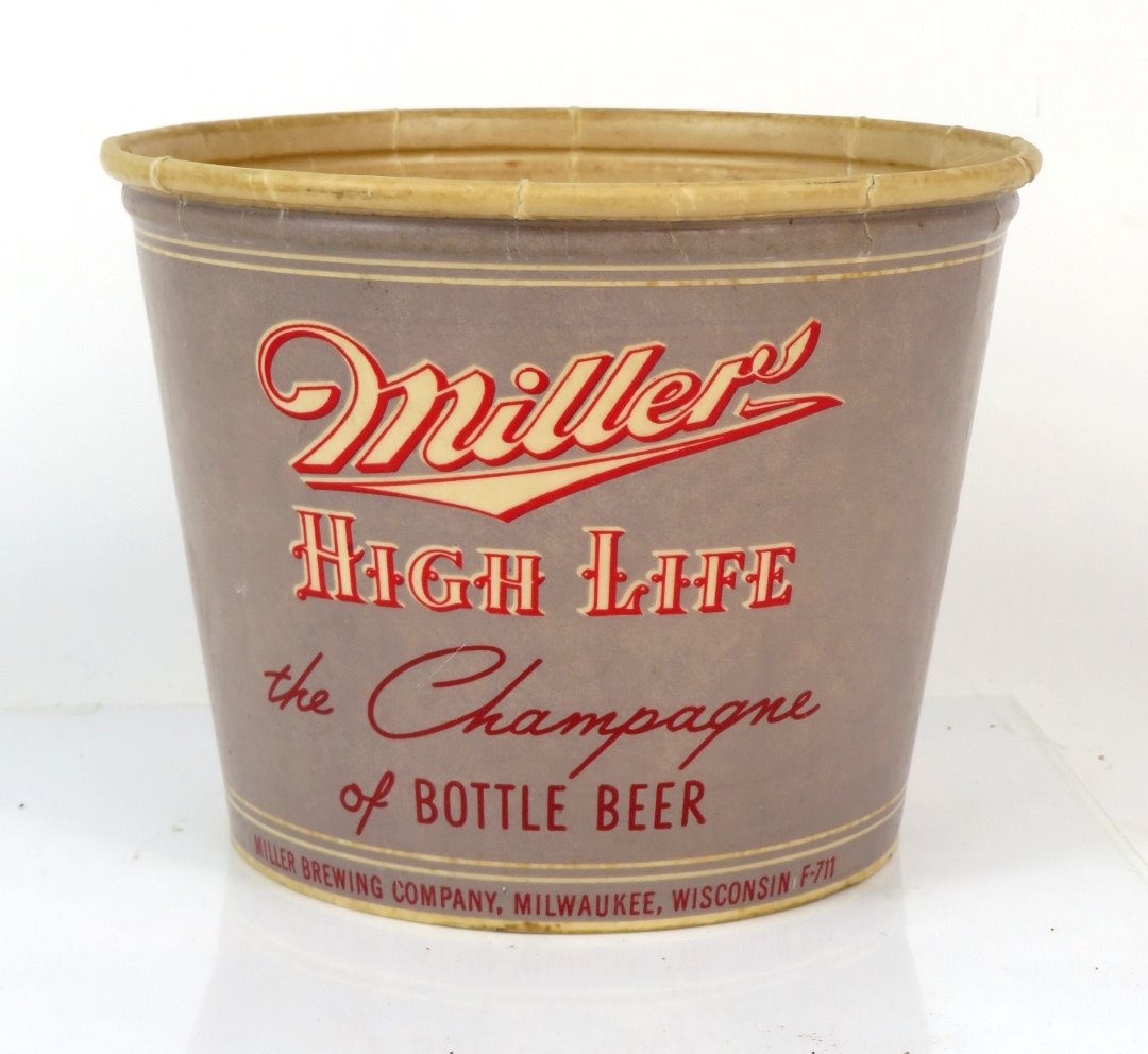 Item #100050 1957 Miller High Life Beer Wax Paper Ice Bucket Wax Beer Cup