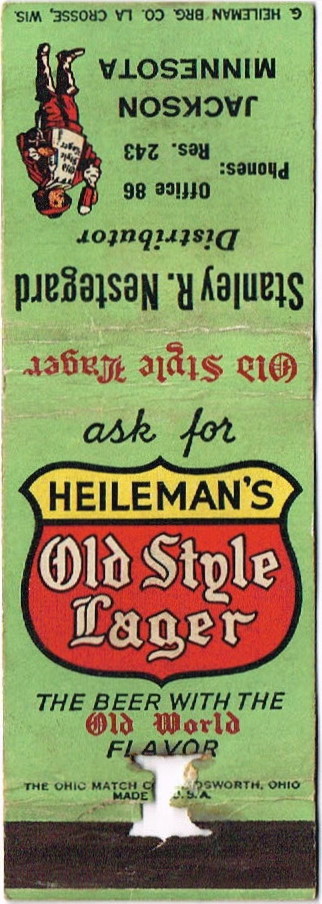 Item #97842 1938 Old Style Lager Beer Matchcover WI-HEIL-A10-STANLEYRN