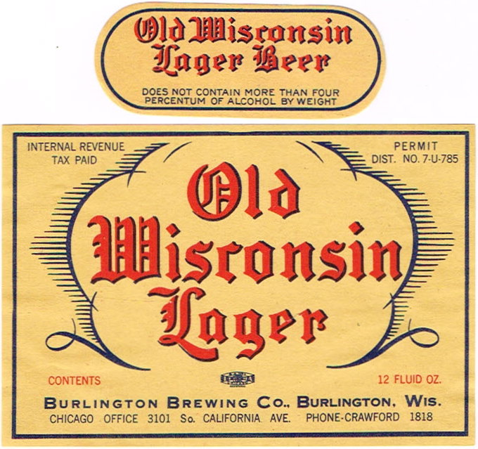 Item #90949 1935 Old Wisconsin Lager Beer Label WI47-17