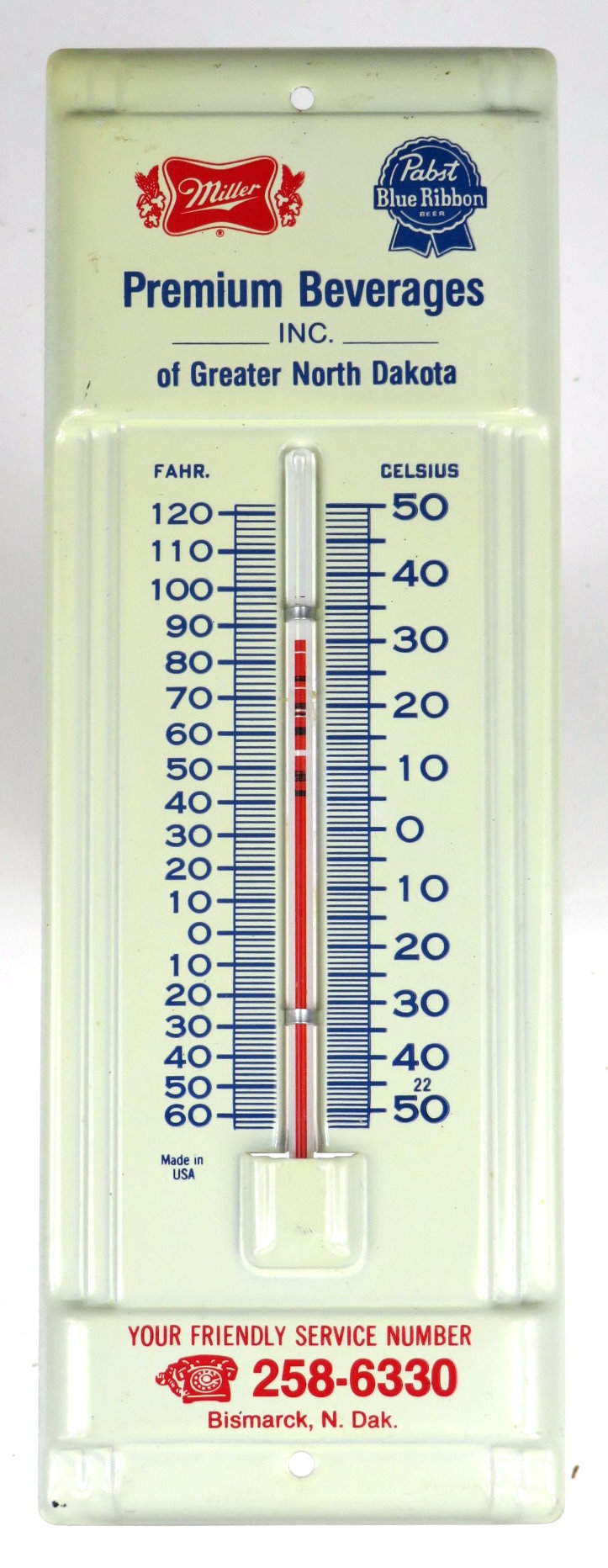 Item #95352 1970 Pabst and Miller Beer Thermometer Bismarck North ...