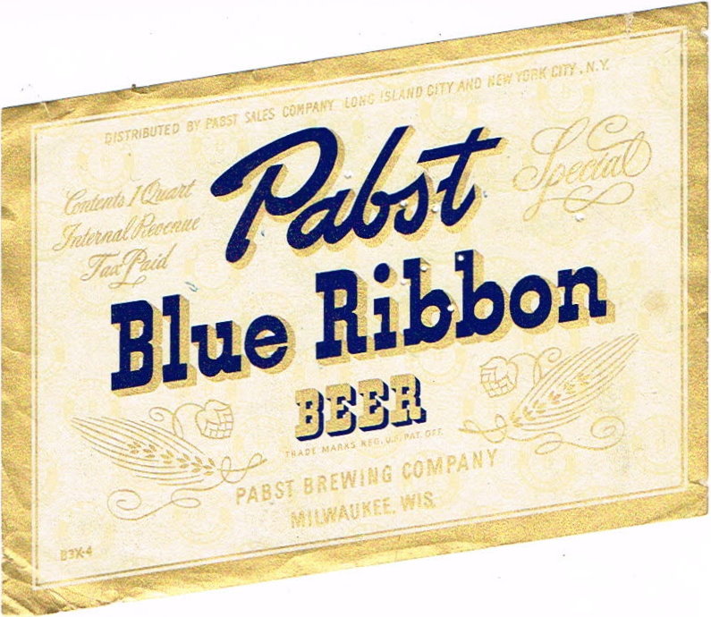 Item #105205 1942 Pabst Blue Ribbon Beer (NY Office) Label WI286-115