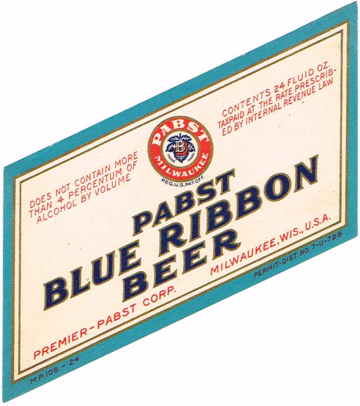 Item #91141 1933 Pabst Blue Ribbon Beer Label WI286-81v0