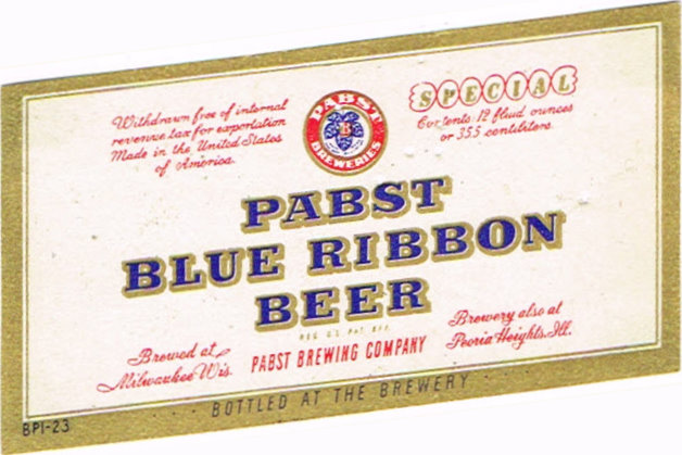 Item #91148 1938 Pabst Blue Ribbon Beer Label WI286-112V