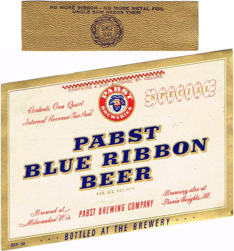 Item #91153 1942 Pabst Blue Ribbon Beer Label WI286-112