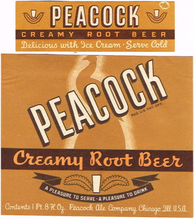 Item #98831 1950 Peacock Root Beer Set Chicago Illinois Label