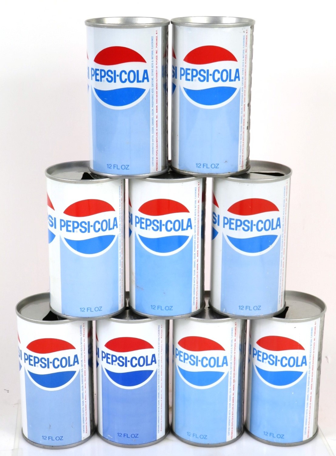 Item #100967 1977 Pepsi Cola Lot of Nine Akron Ohio Tab Top Can