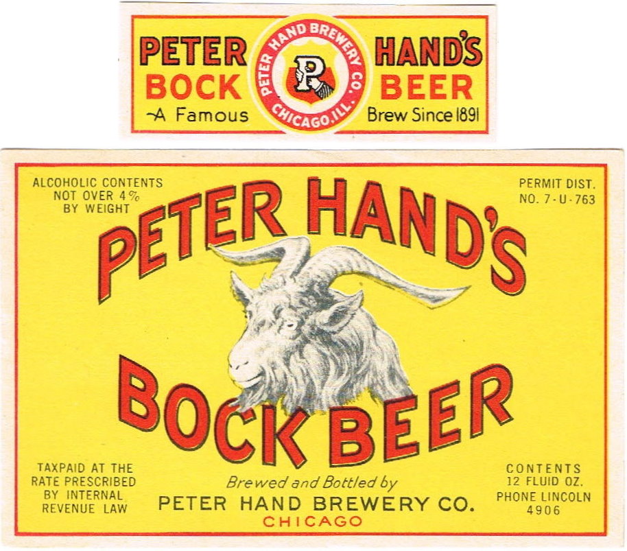 Item #36681 1934 Peter Hand's Bock Beer Label IL28-09