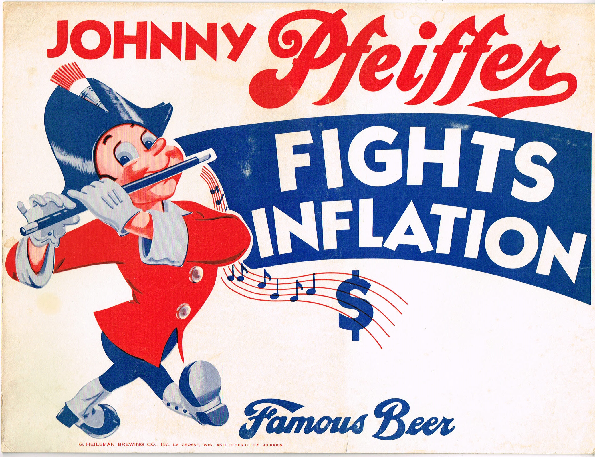 Item #98743 1967 Pfeiffer Beer Fights Inflation Easel Back Sign