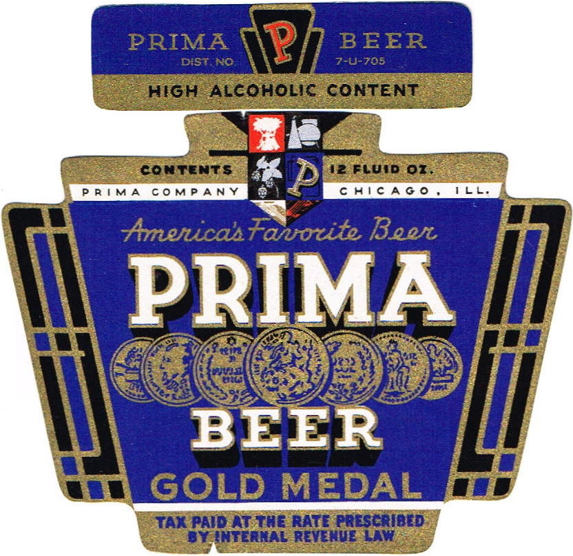 Item #1423 1933 Prima Gold Medal Beer Label IL40-20