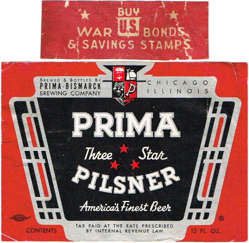 Item #8489 1942 Prima Three Star Pilsener Beer (War Bonds) Label IL41-11