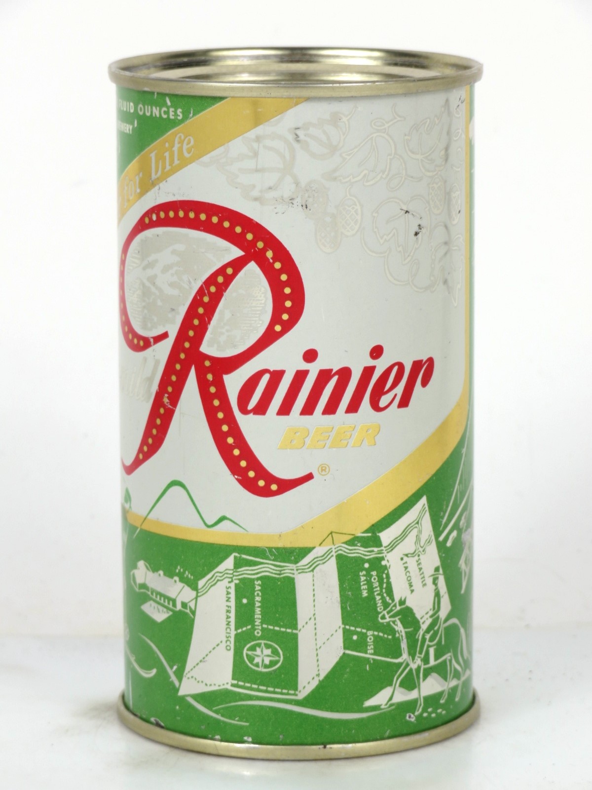 Item #94894 1956 Rainier Jubilee Beer (Pale Green) Flat Top Can Map ...
