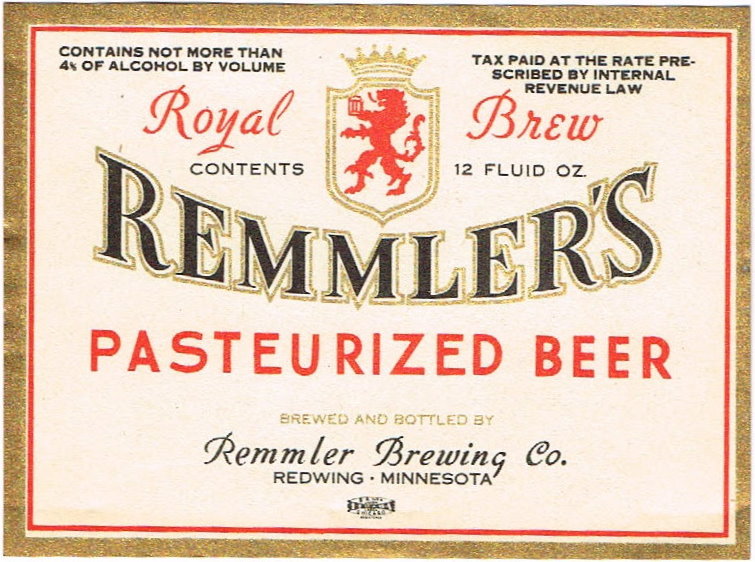 Item #100376 1935 Remmler's Pasteurized Beer Dupe Label CS95-19