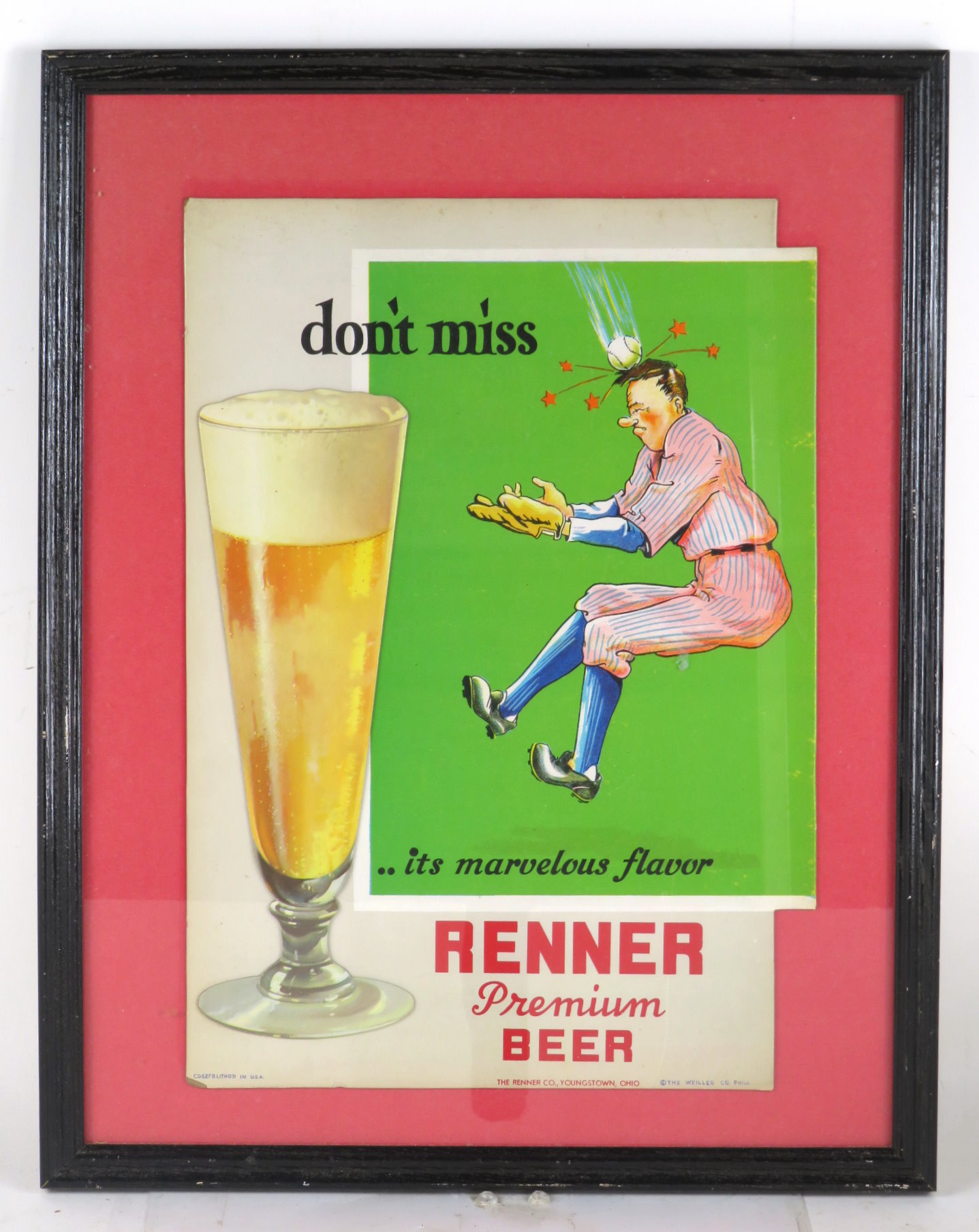 Item #100047 1940 Renner Premium Beer Baseball Cardboard Sign