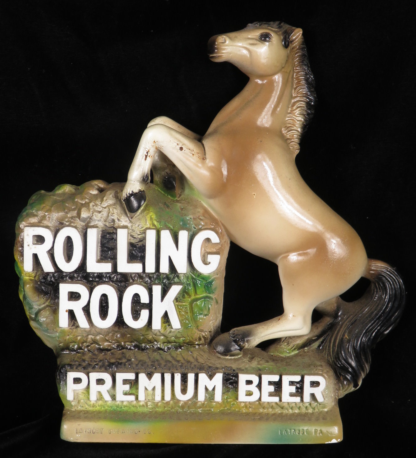 Item #87537 1958 Rolling Rock Beer Plaster Horse Plaster sign
