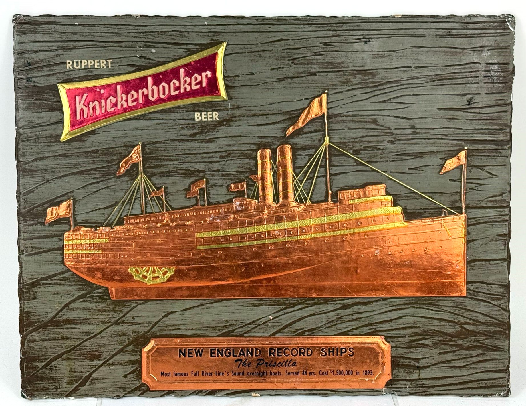 Item #100718 1960 Ruppert Knickerbocker Beer "The Priscilla" Sign