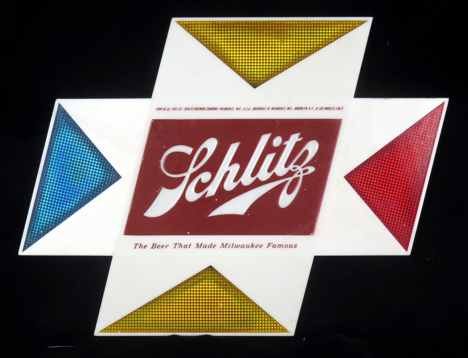 Item #102054 1956 Schlitz Beer (Form 96) Plastic Sign