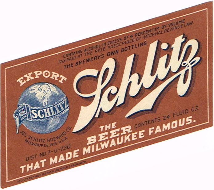 Item #91031 1933 Schlitz Export Beer Label WI316-83V