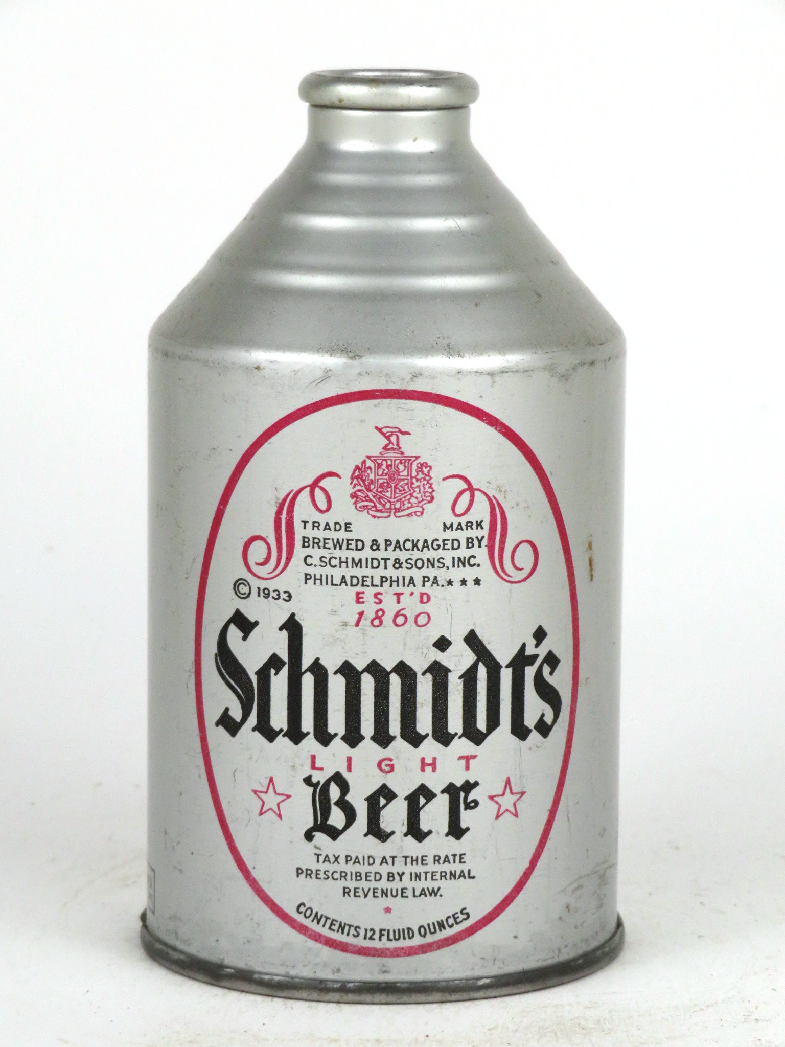 Item #27578 1938 Schmidt's Light Beer Crowntainer 198-32
