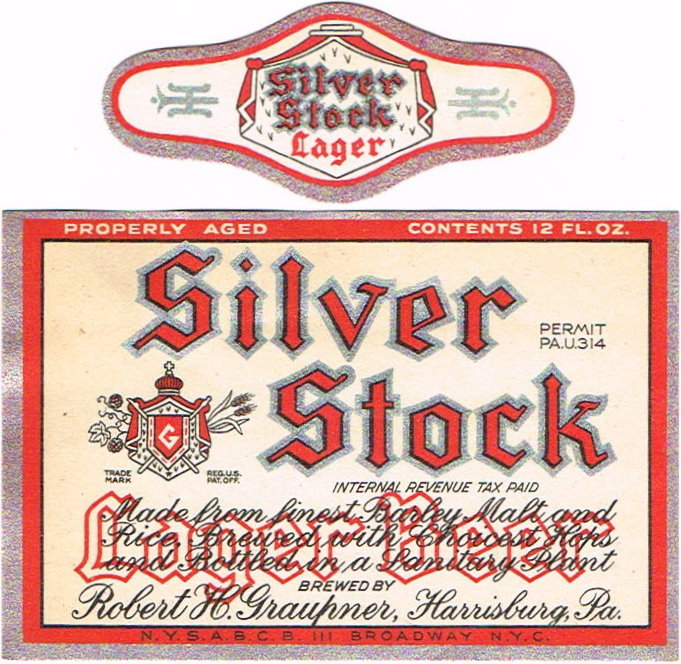 Item #24004 1935 Silver Stock Lager Beer Label PA36-20