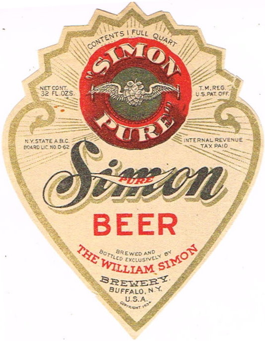Item #92216 1935 Simon Pure Beer Label NY19-15
