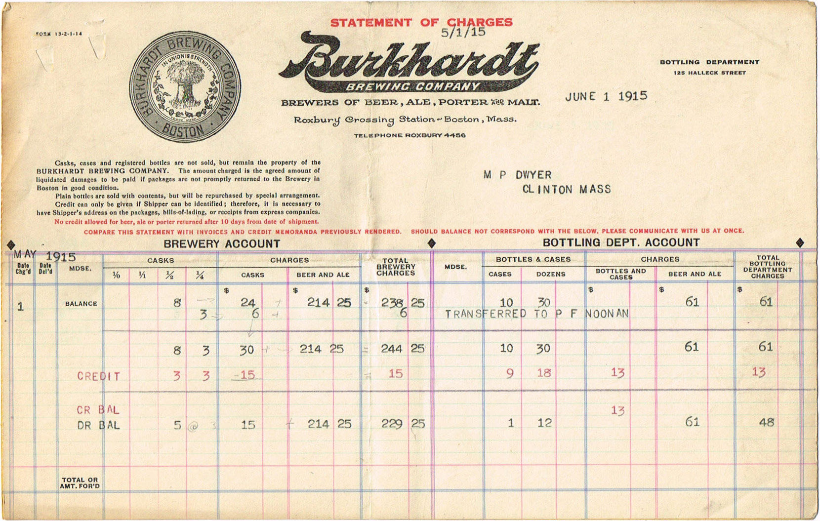 Item #91957 1915 Statement Of Charges Letterhead