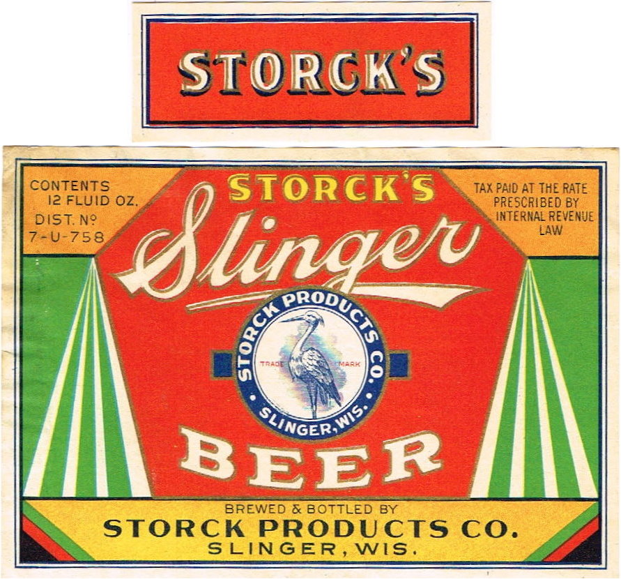 Item #100532 1933 Storck's Slinger Beer Label WI453-12