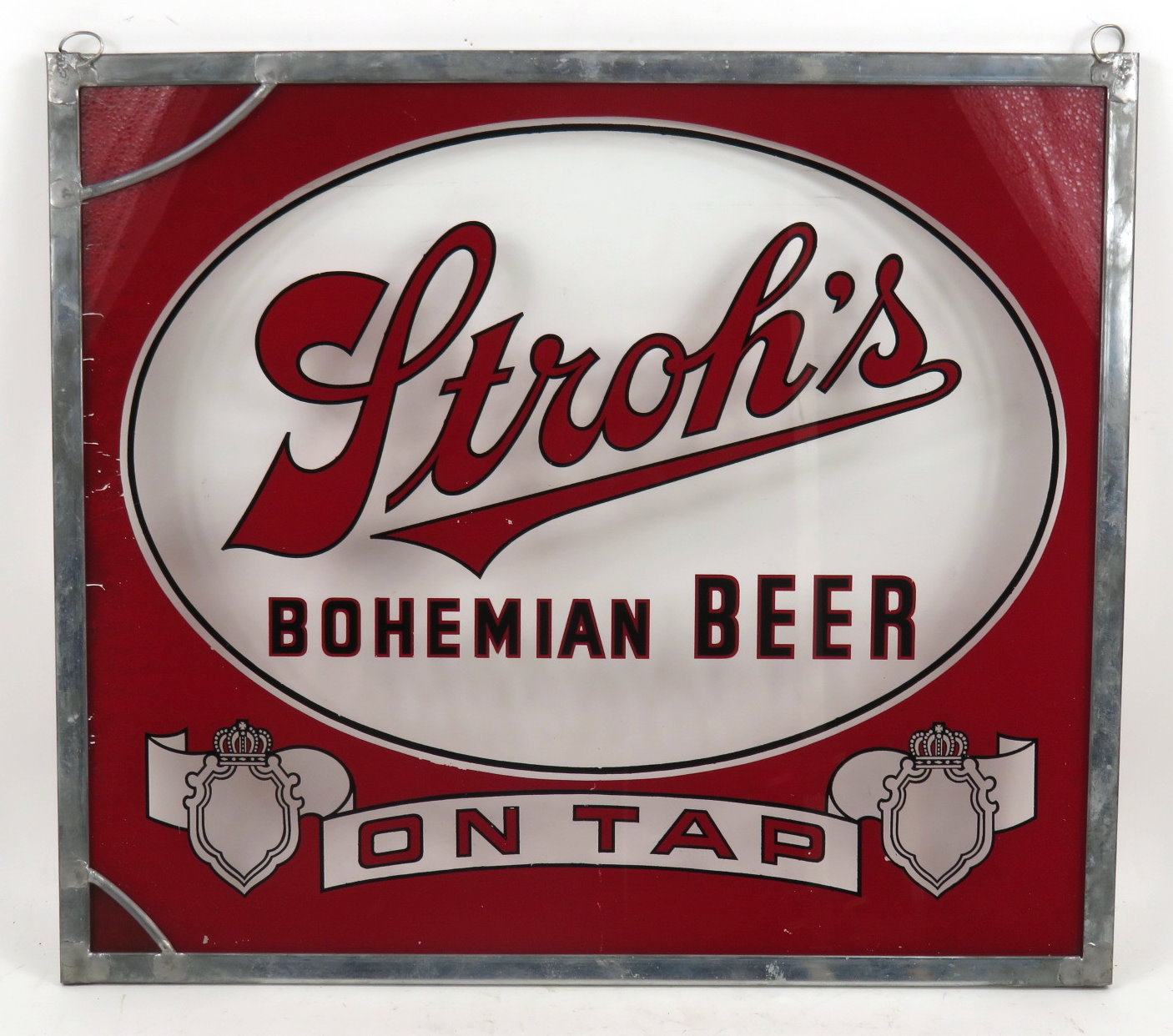 Item #95788 1940 Stroh's Bohemian Beer Glass Sign Reverse-Painted Glass ...