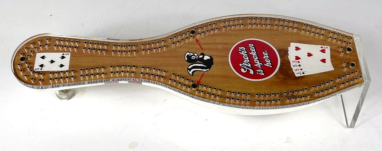 Item #36886 1990 Stroh's Bowling Pin Cribbage Board Game