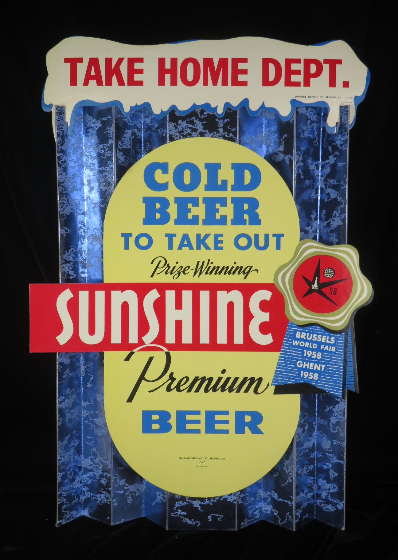 Item #96355 1958 Sunshine Premium Beer Cardboard Backbar Sign