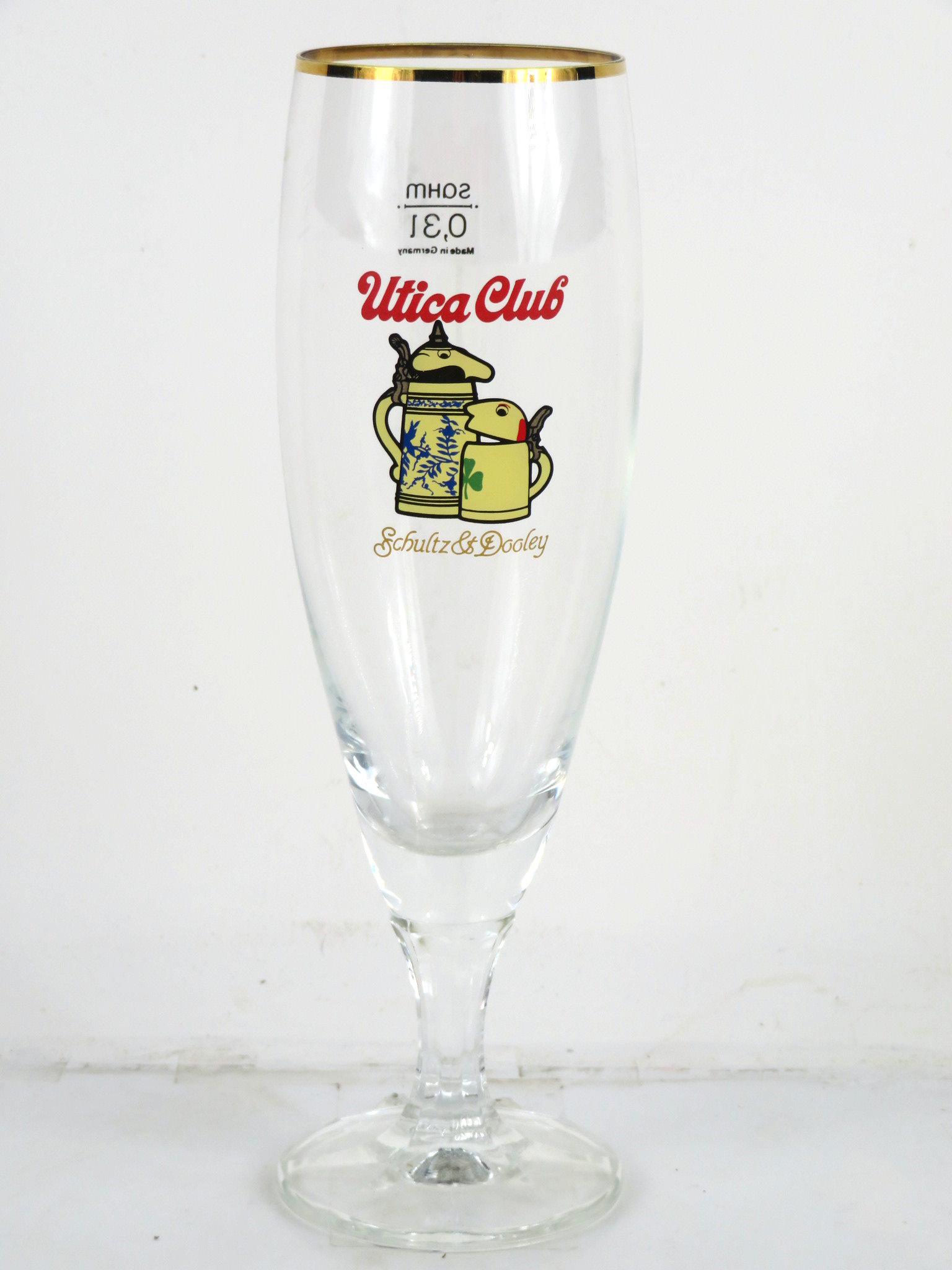 Item #96336 1987 Utica Club Beer Schultz & Dooley ACL Drinking Glass
