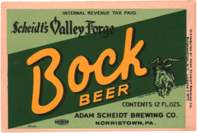Item #92718 1940 Valley Forge Bock Beer Label PA60-21V
