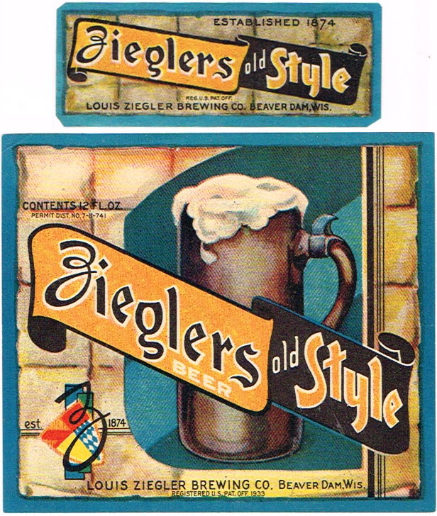 Item #90922 1933 Zieglers Old Style Beer Label WI28-09v1